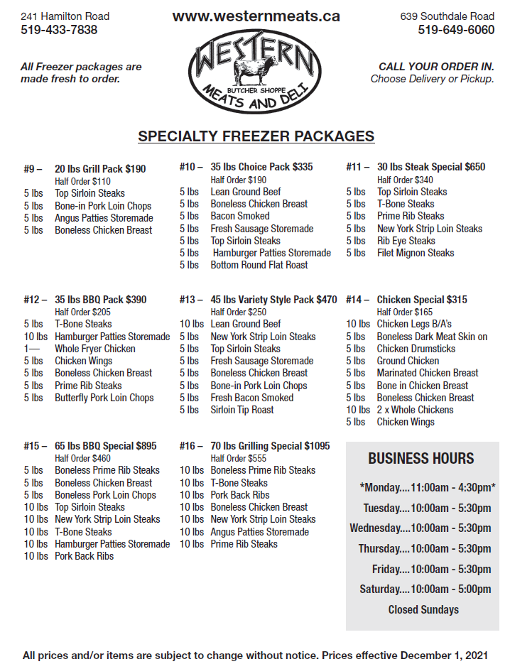Freezer Orders – Western Meats and Deli