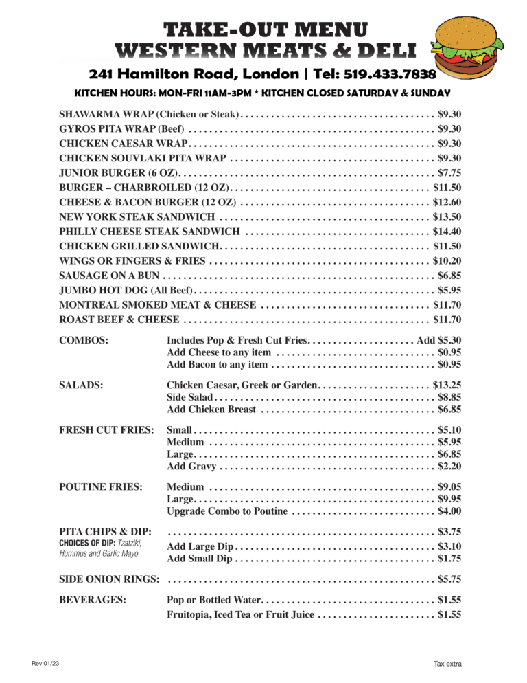 Take Out Menu – Western Meats and Deli