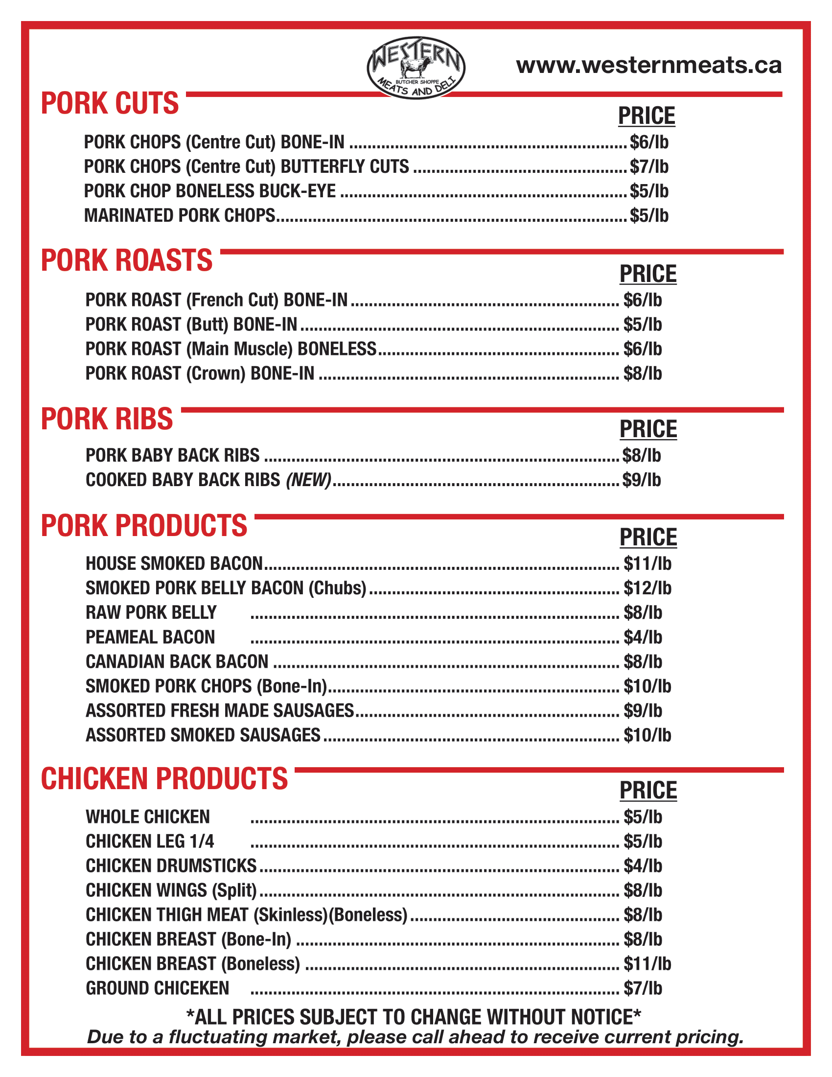 Pork and Chicken Products – Western Meats and Deli
